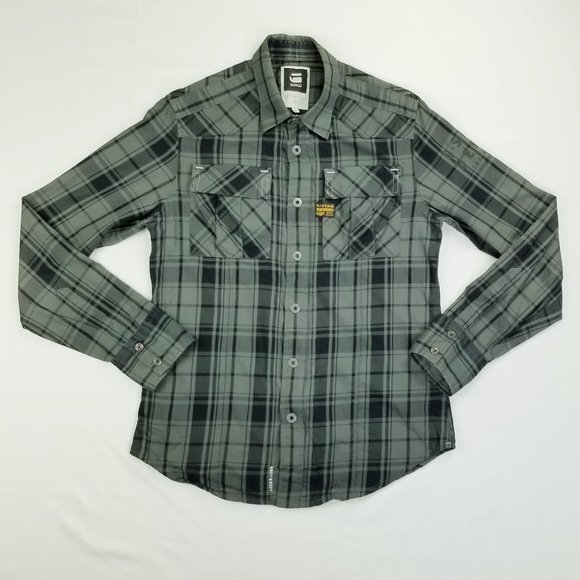G-Star | Shirts | Gstar Originals Raw Denim Olive Green Black Plaid ...